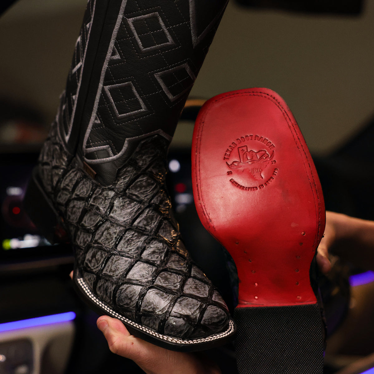 Midnight Grey Pirarucu Leather Boots - Square Toe – Texas Boot Ranch