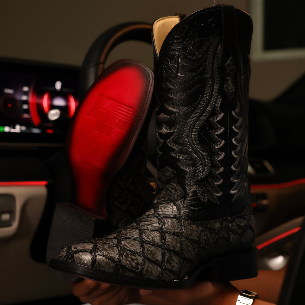 Midnight Grey Pirarucu Leather Boots - Square Toe – Texas Boot Ranch