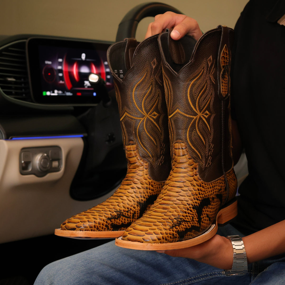 Honey Python Leather Boots — Square Toe – Texas Boot Ranch