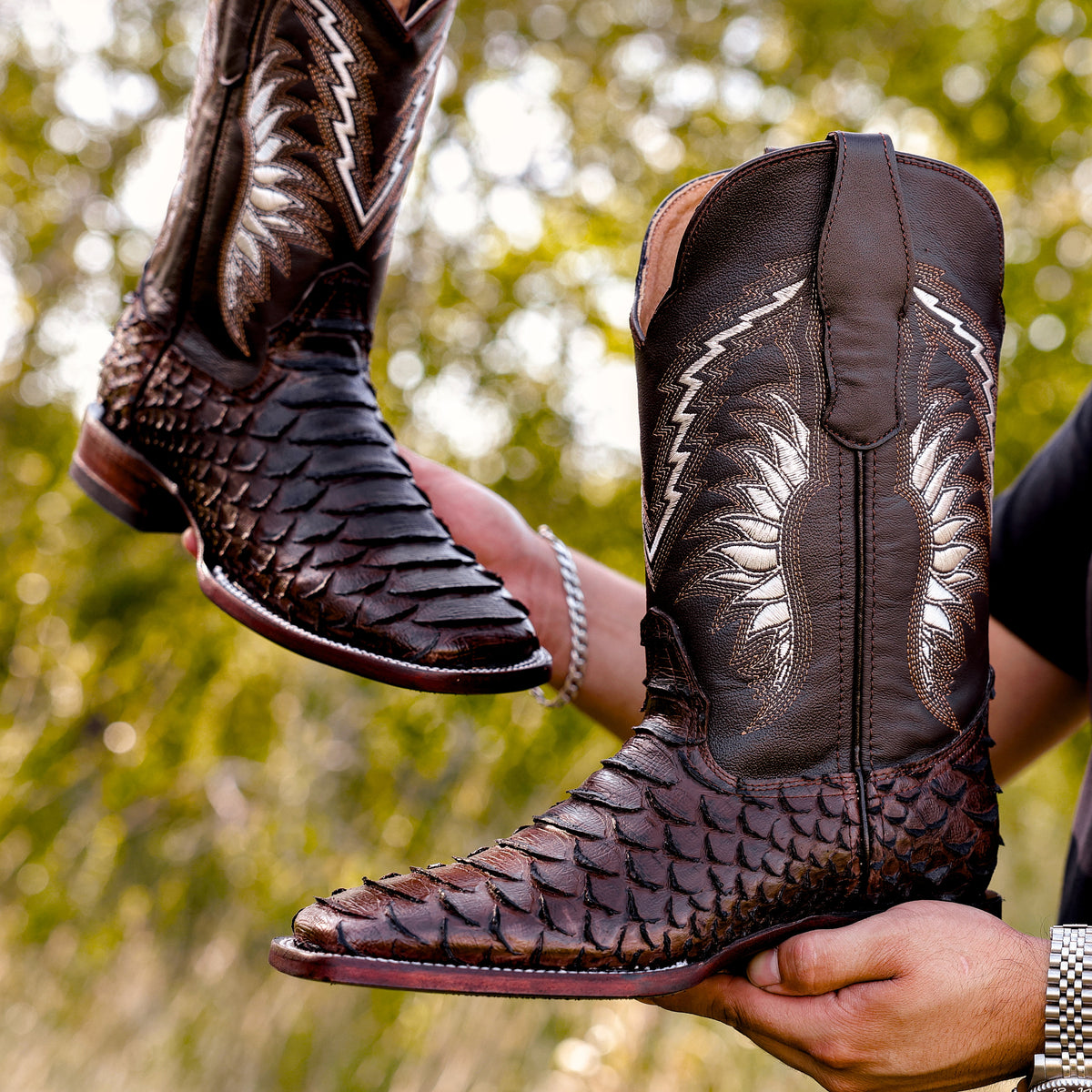 Brown Python Leather Boots - Square Toe – Texas Boot Ranch