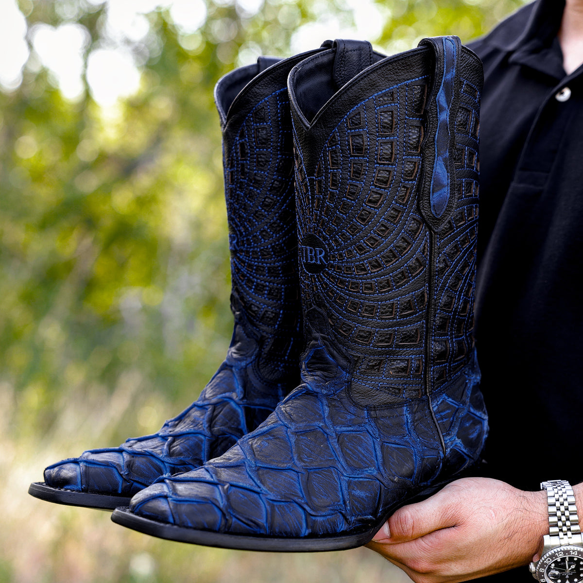 Matte Rustic Electric Blue Pirarucu Leather Boots - Square Toe – Texas Boot Ranch