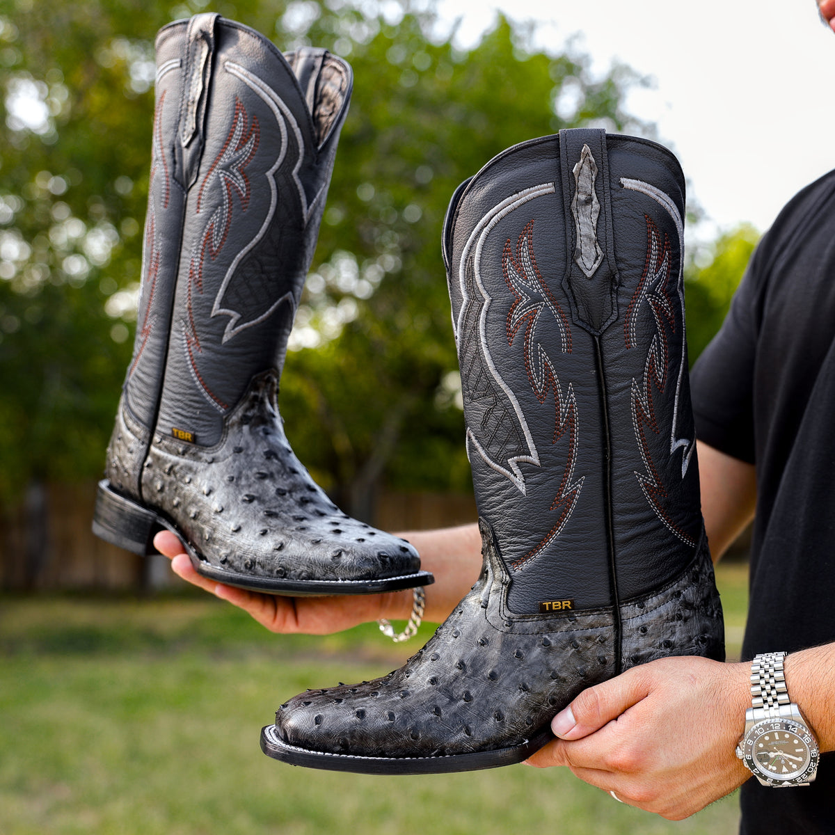 Grey Ostrich Leather Boots - Square Toe – Texas Boot Ranch