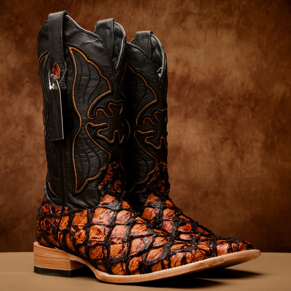 Cognac Jumbo Pirarucu Leather Boots - Square Toe – Texas Boot Ranch