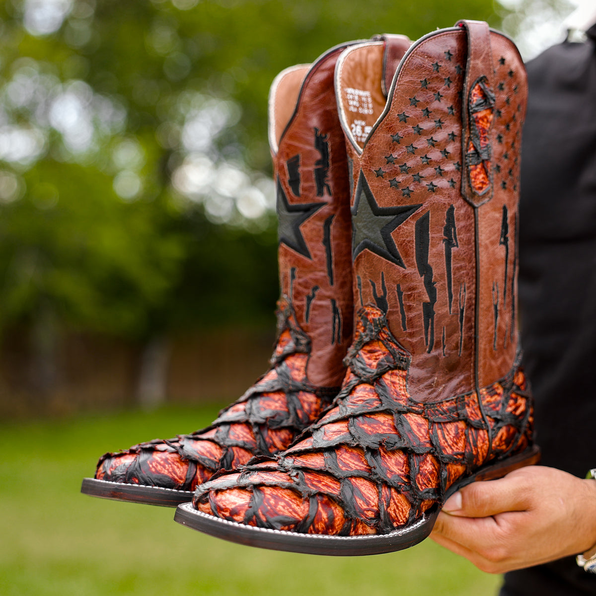 JUMBO Cognac Pirarucu Leather Boots - Square Toe – Texas Boot Ranch