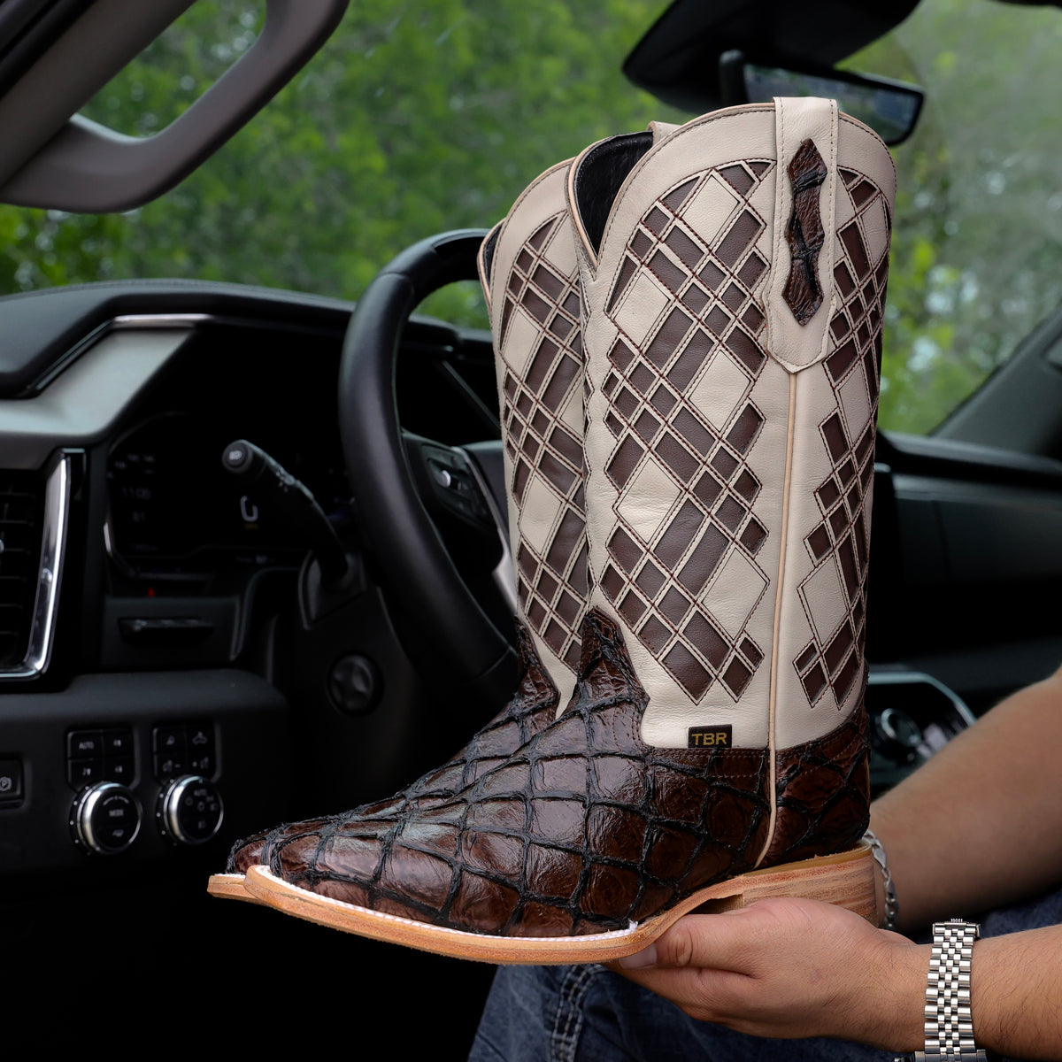 Chocolate Brown Pirarucu Leather Boots - Square Toe – Texas Boot Ranch