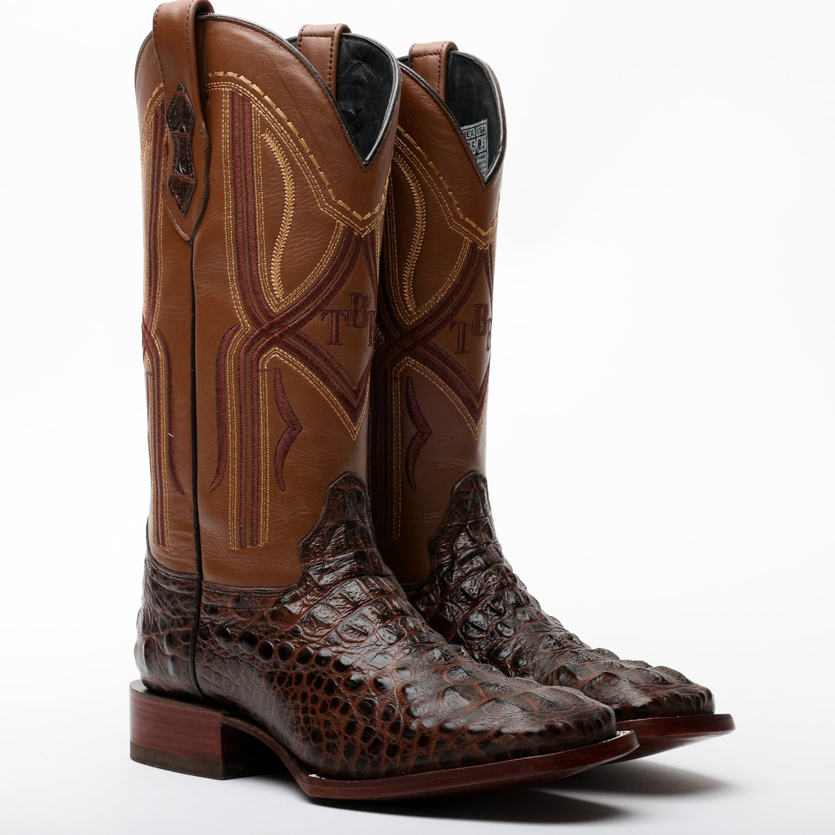Brown Caiman Neck Leather Boots - Square Toe – Texas Boot Ranch