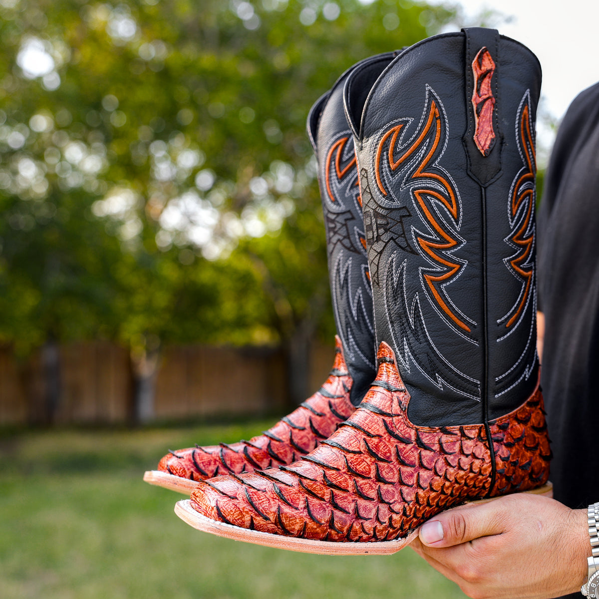 Cognac Python Leather Boots - Square Toe – Texas Boot Ranch