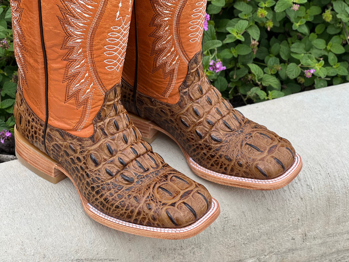 Men’s Honey Crocodile Leather Boots With Orange Shaft – Texas Boot Ranch