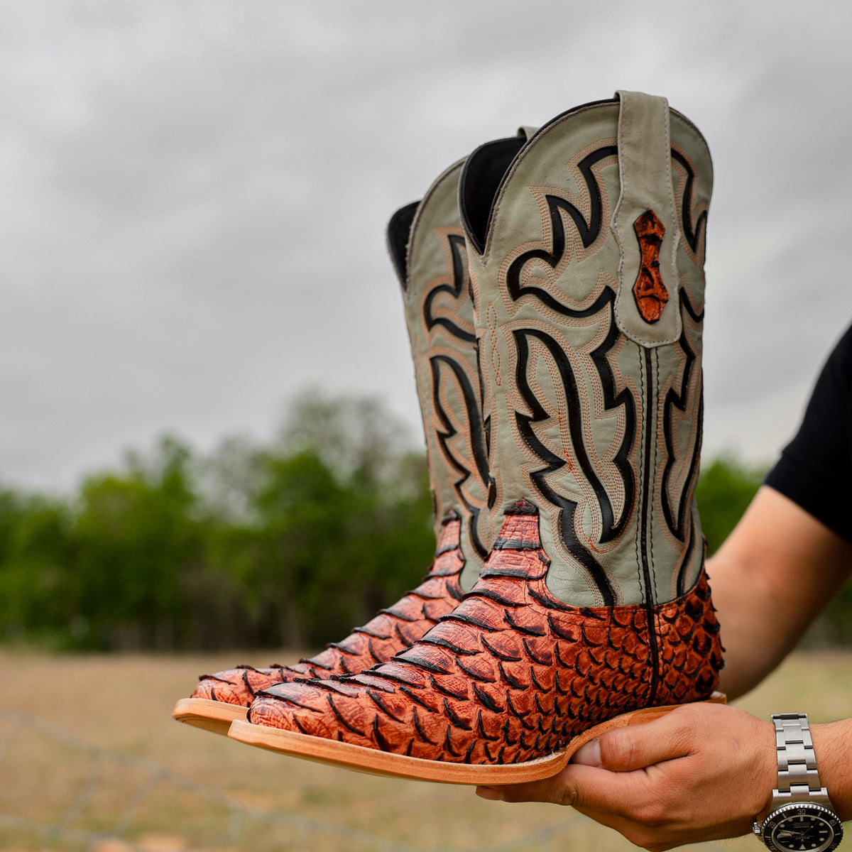Cognac Python Leather Boots - Square Toe – Texas Boot Ranch