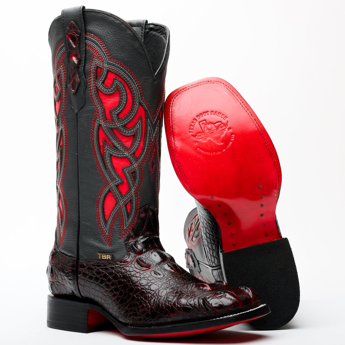 Black Cherry Giant Caiman Neck Leather Boots - Square Toe – Texas Boot Ranch