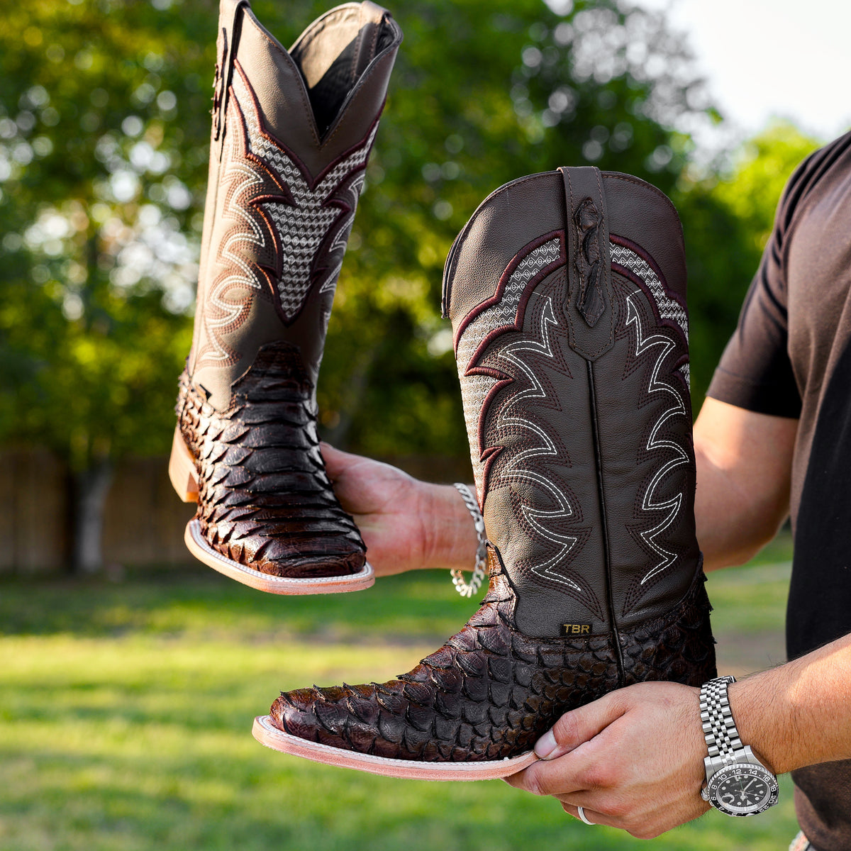 Brown Python Leather Boots - Square Toe – Texas Boot Ranch