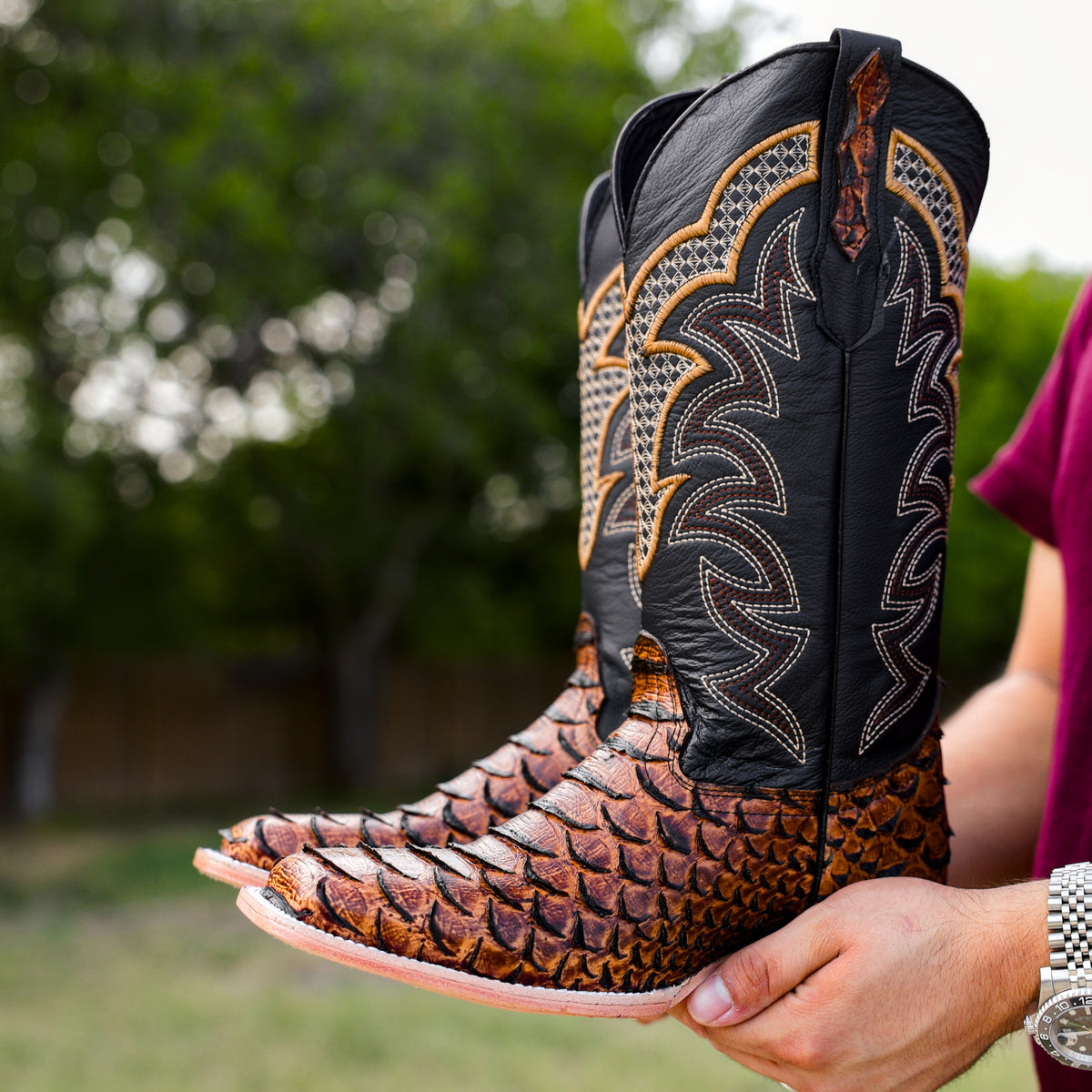 Honey Cognac Python Leather Boots - Square Toe – Texas Boot Ranch