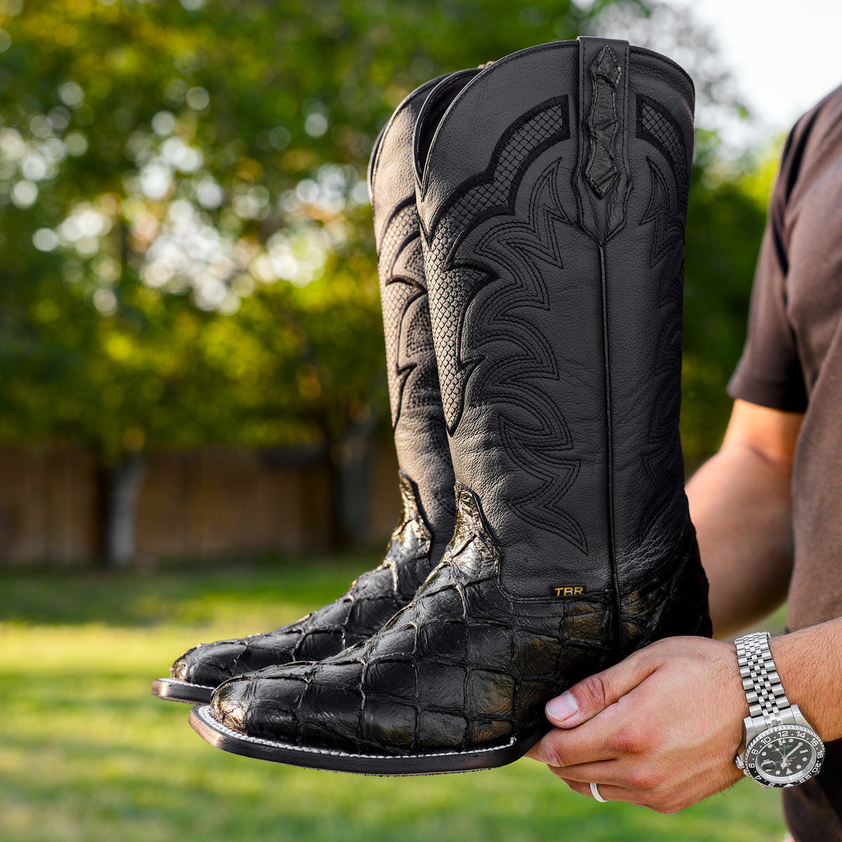 Black Pirarucu Leather Boots - Square Toe – Texas Boot Ranch