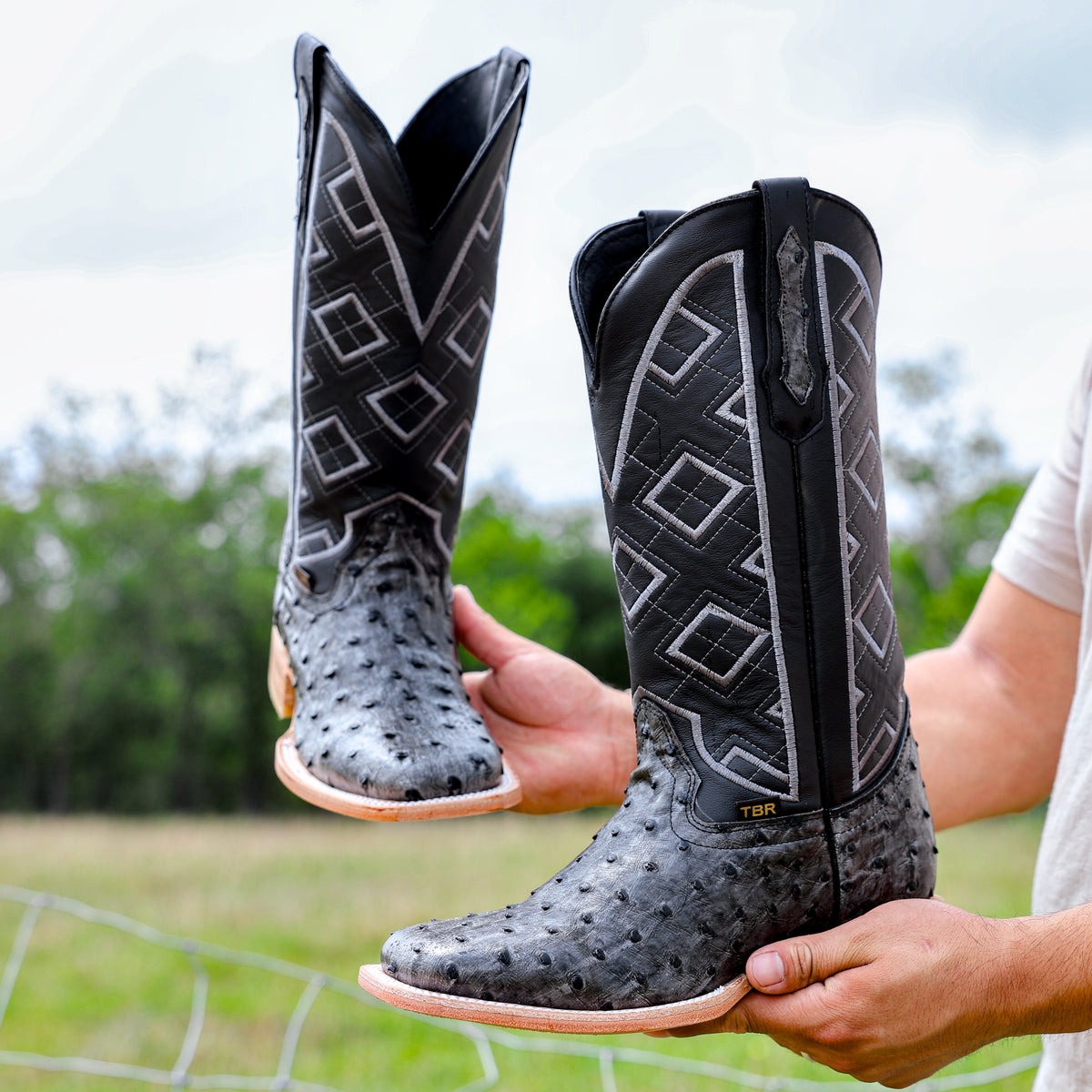 Grey Ostrich Leather Boots - Square Toe – Texas Boot Ranch