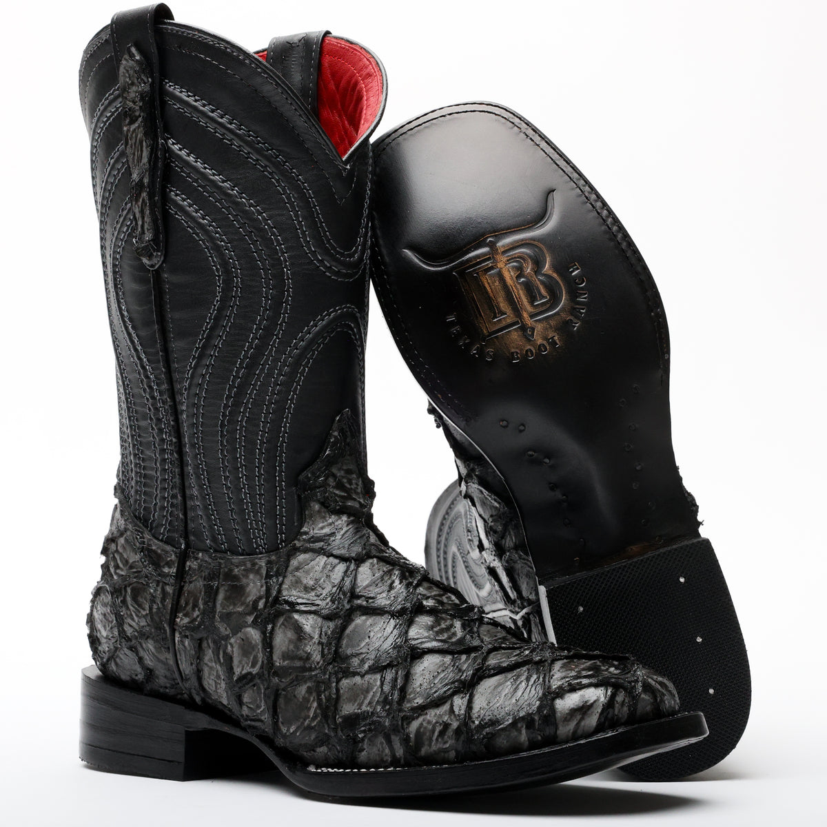 Grey Jumbo Pirarucu Leather Boots - Square Toe – Texas Boot Ranch