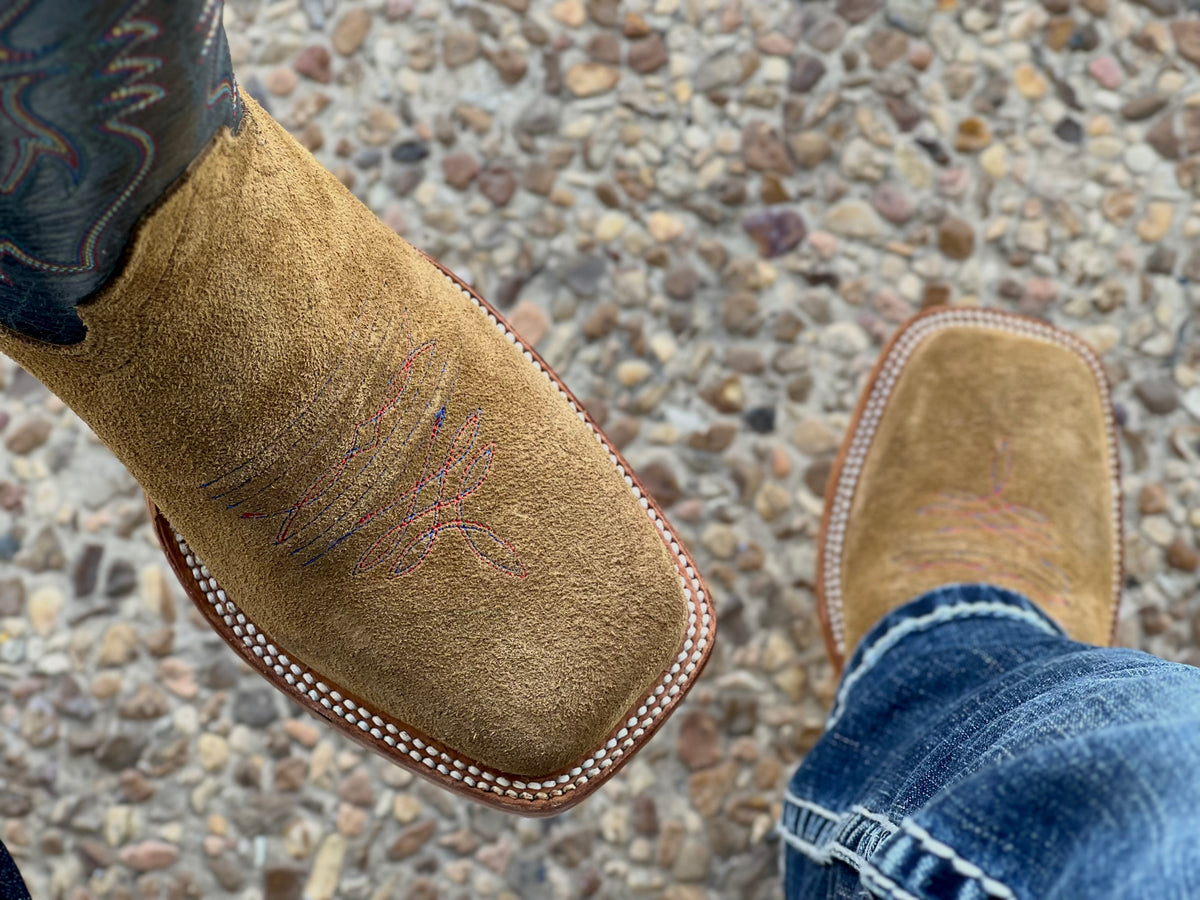 Men’s Honey Rough-Out Boots With Navy Blue Shaft – Texas Boot Ranch