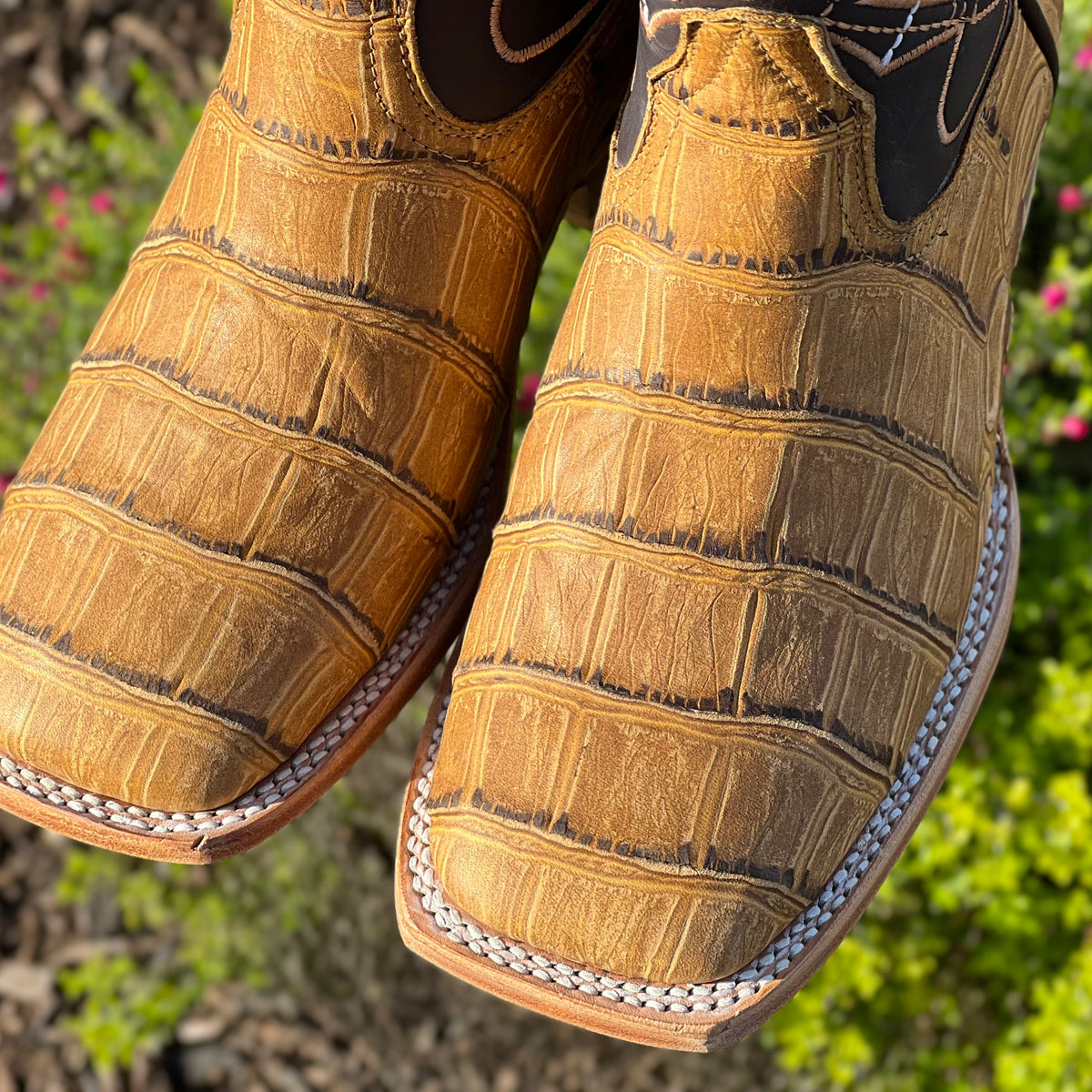 Men’s Butter Caiman Belly Leather Boots With Dark Brown Shaft – Texas ...