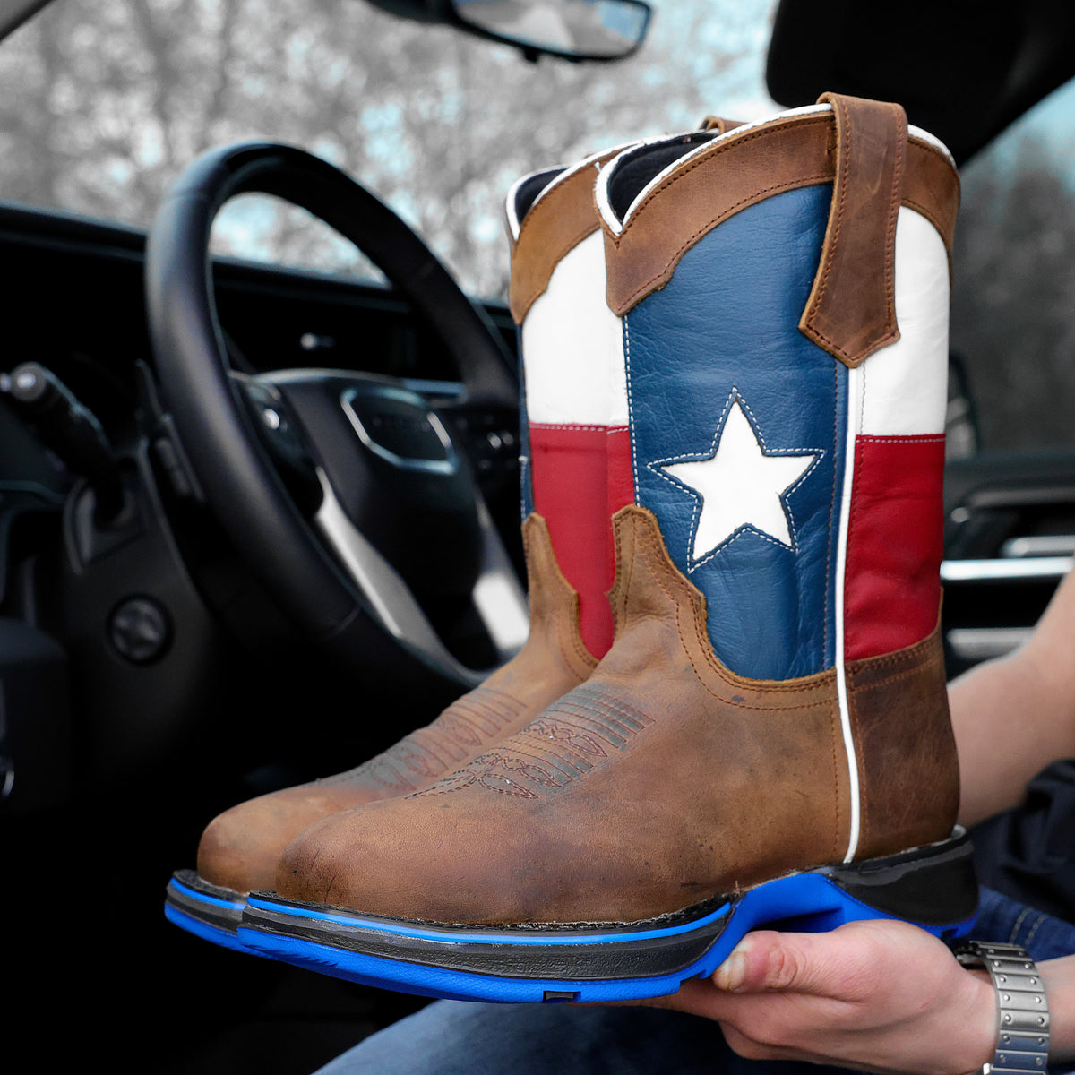 Distressed Brown “Whisky TEXAS Flag Leather Work Boots - Composite Toe ...