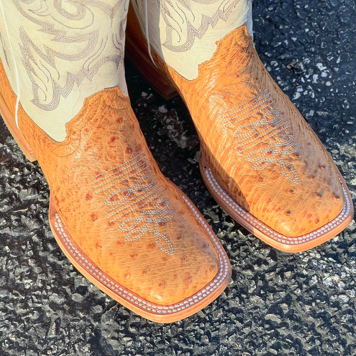 Men’s Genuine Butter Color Ostrich Belly With White Shaft – Texas Boot ...