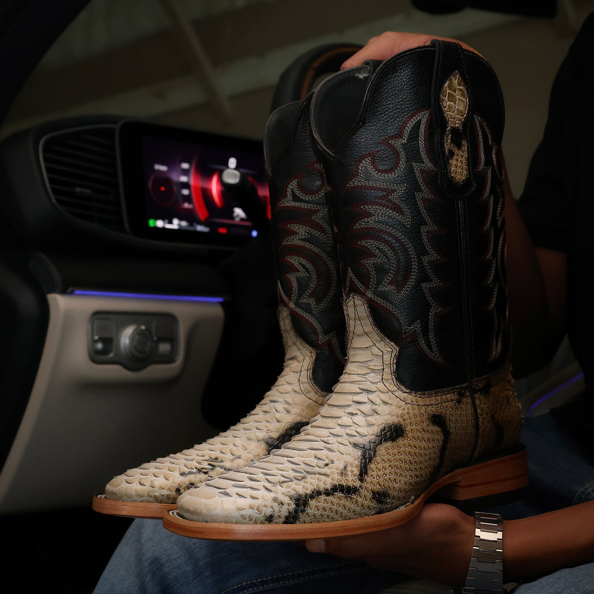 Men’s Natural Python Leather Boots — Square Toe – Texas Boot Ranch