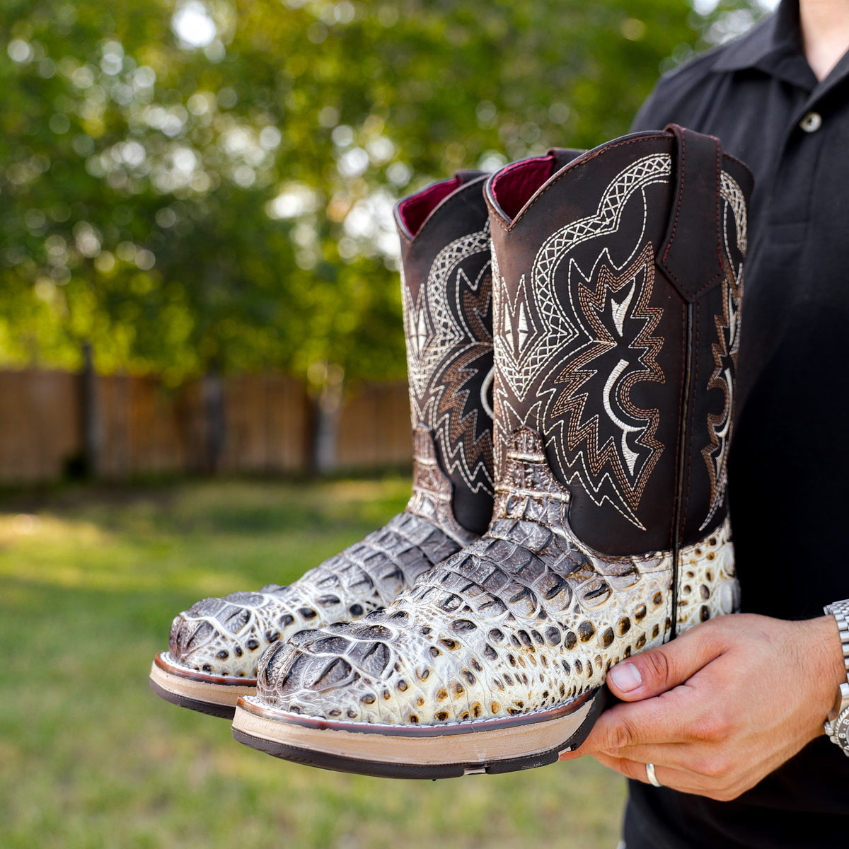 Bone Caiman Neck Leather Boots With 3D Lightweight Sole - Composite To ...