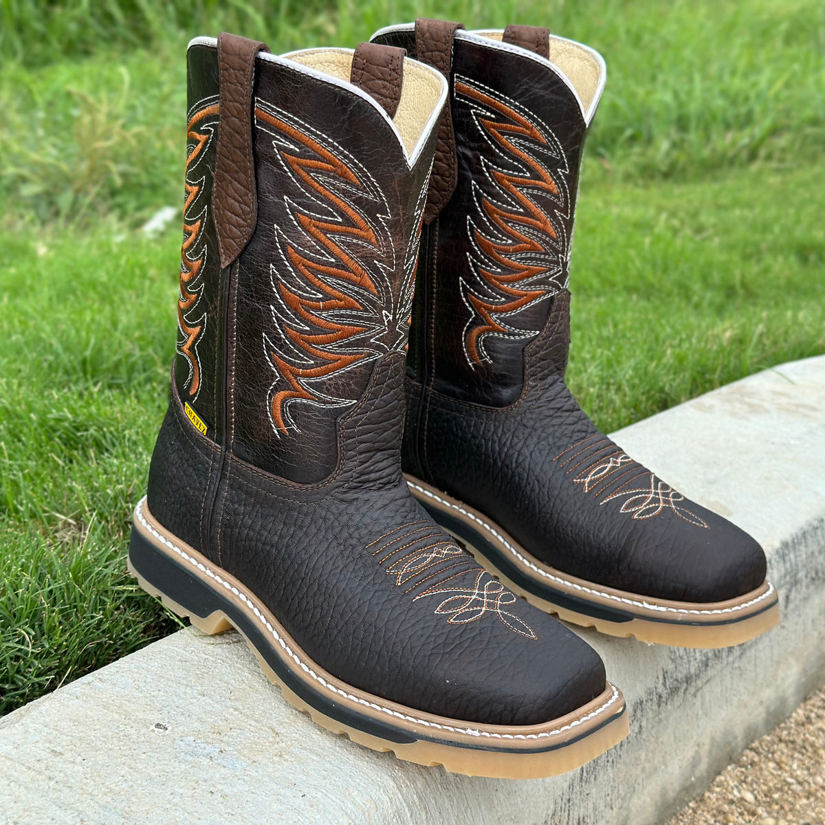 Men’s Dark Brown Bull Neck Leather Work Boots- No Steel Toe – Texas ...