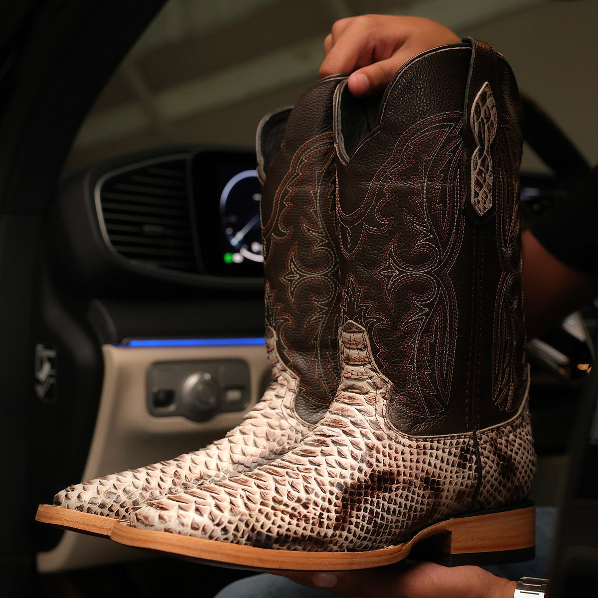 Natural Brown Python Leather Boots — Square Toe – Texas Boot Ranch