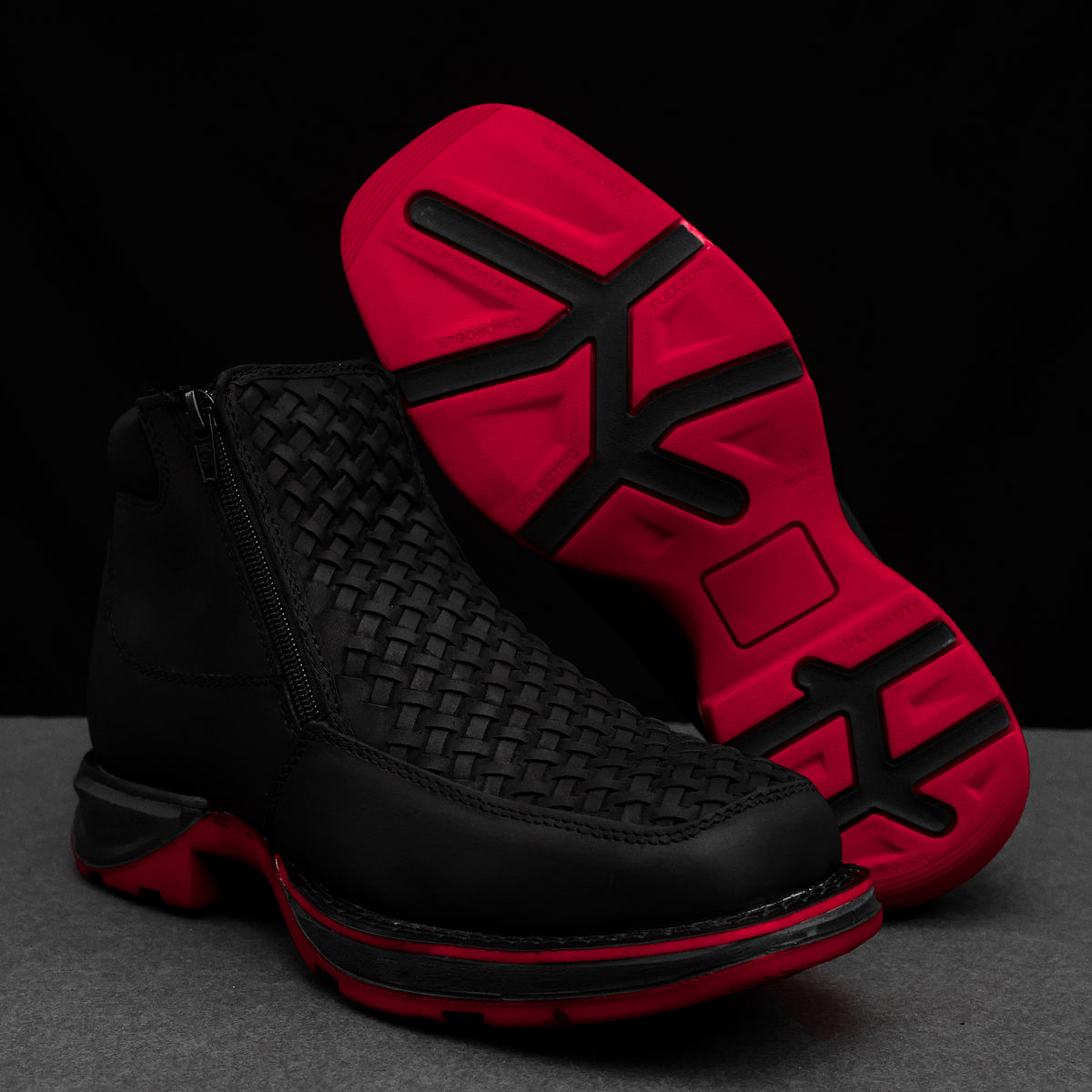 Black Basketweave Leather Botin With 3D Lightweight Soles - Square Toe ...