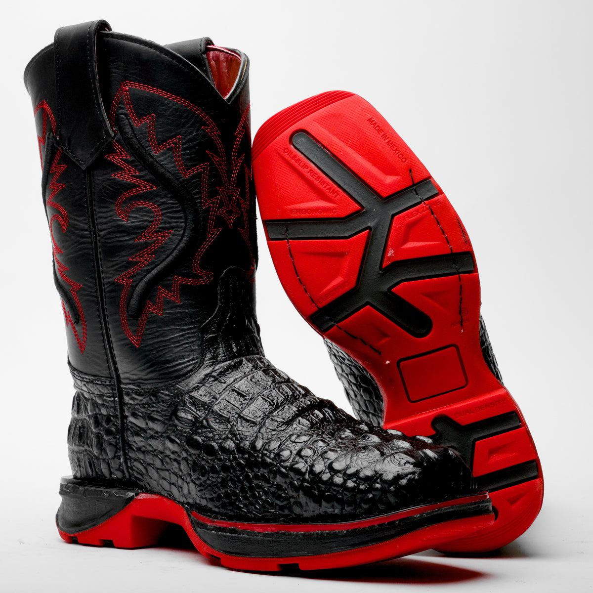 Black Caiman Neck Leather Boots With 3D Lightweight Sole - Composite T ...
