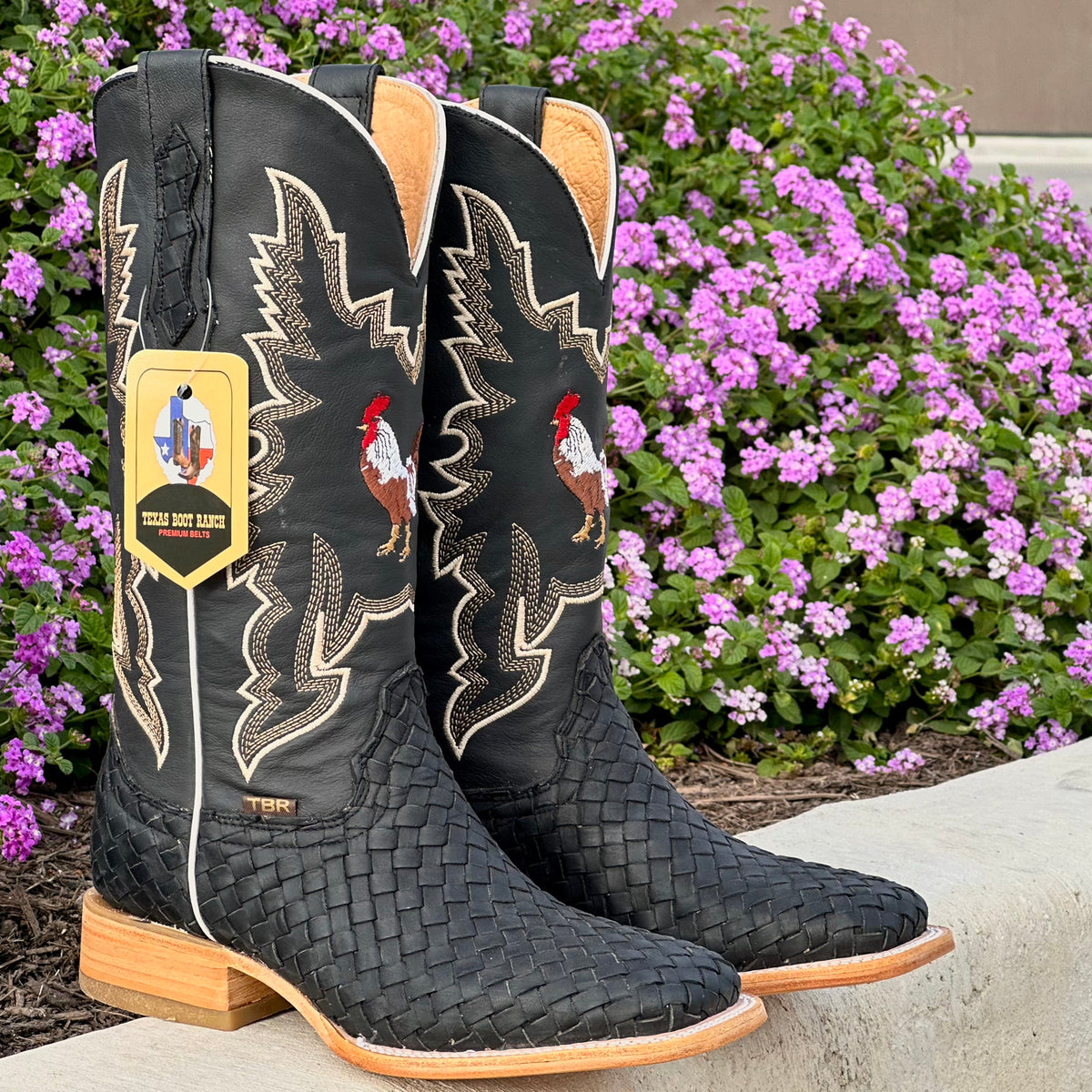 Men’s Black Basket-Weave Leather Boots With Black Shaft – Texas Boot Ranch