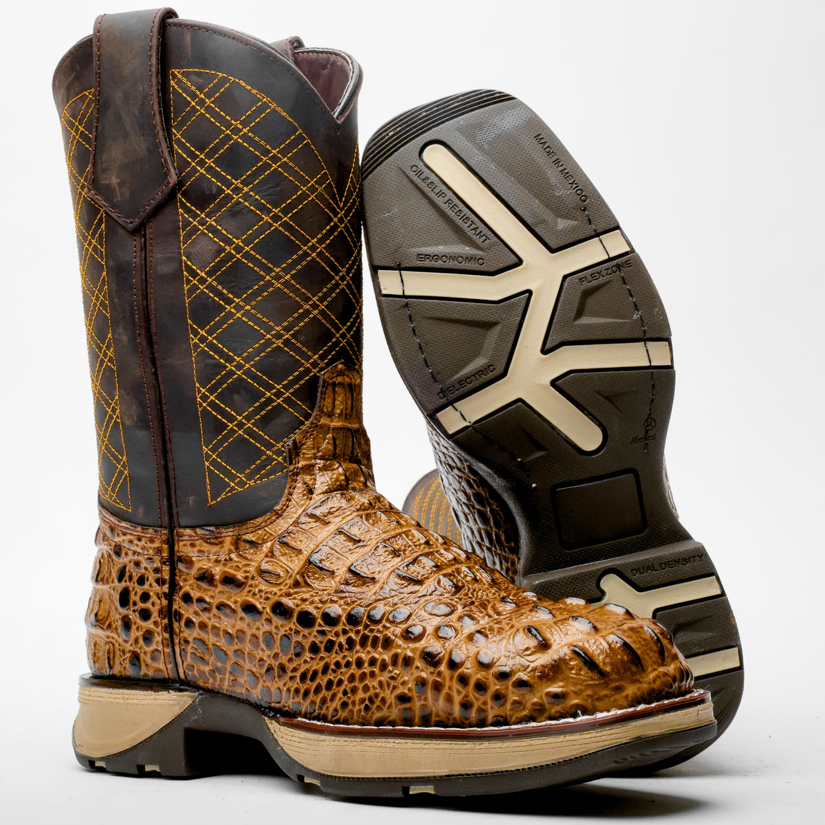 Honey Caiman Neck Leather Boots With 3D Lightweight Sole - Composite T ...