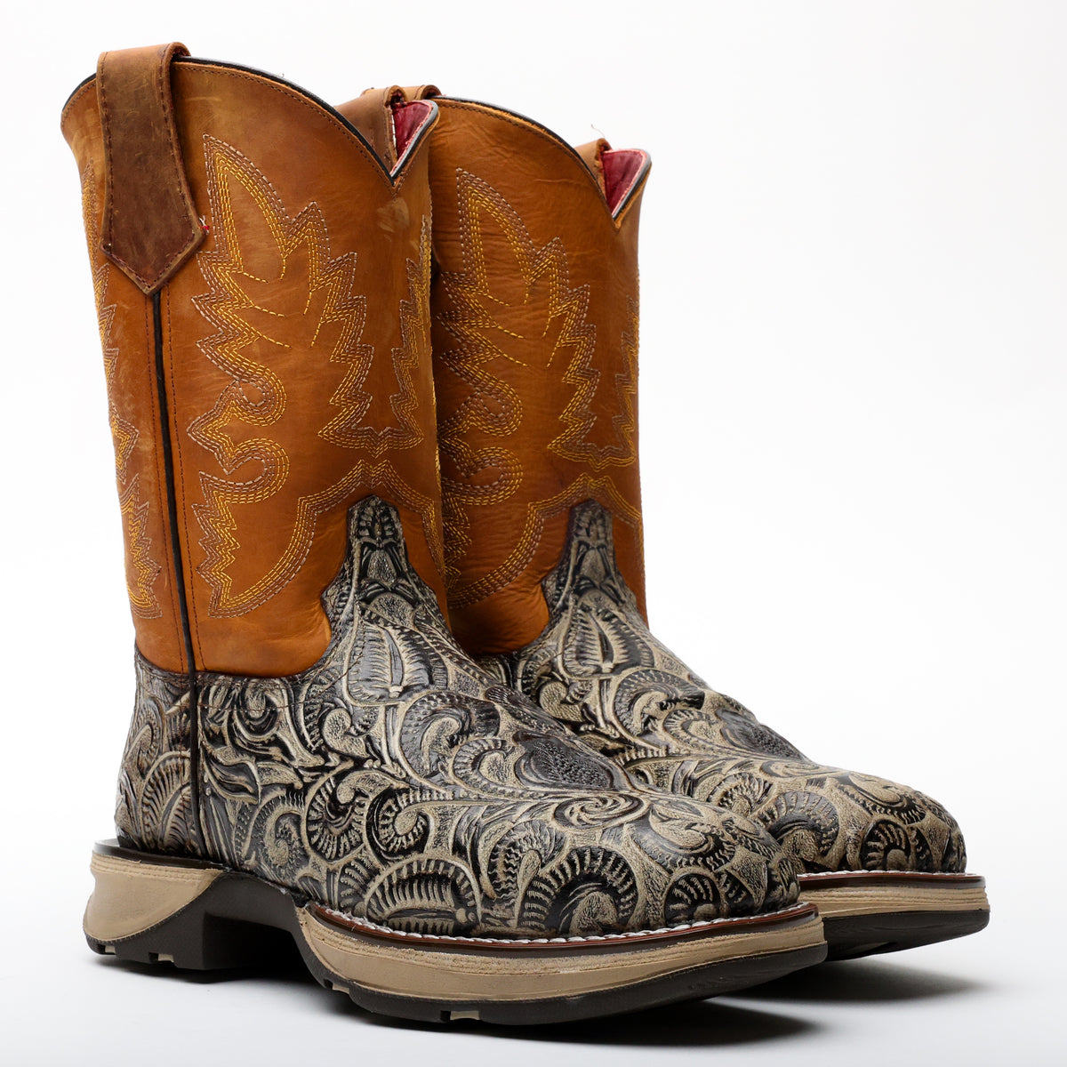 TBR Desert Hand-Tooled Leather Boots With 3D Lightweight Sole - Compos ...