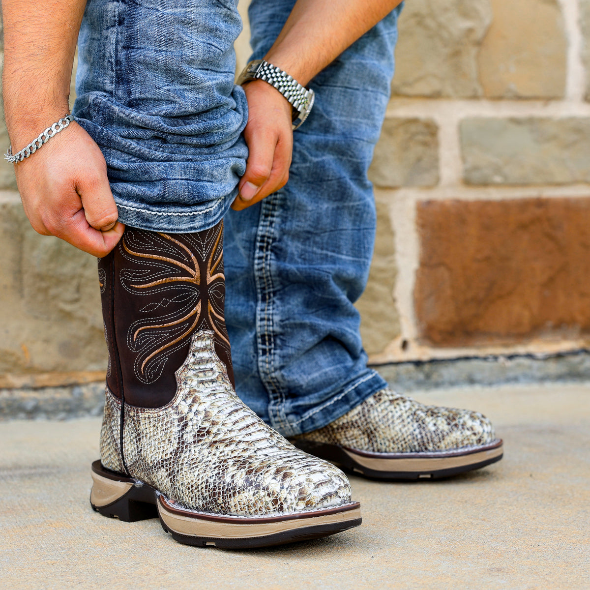 Natural Python Leather Boots With 3D Lightweight Sole - Composite Toe ...