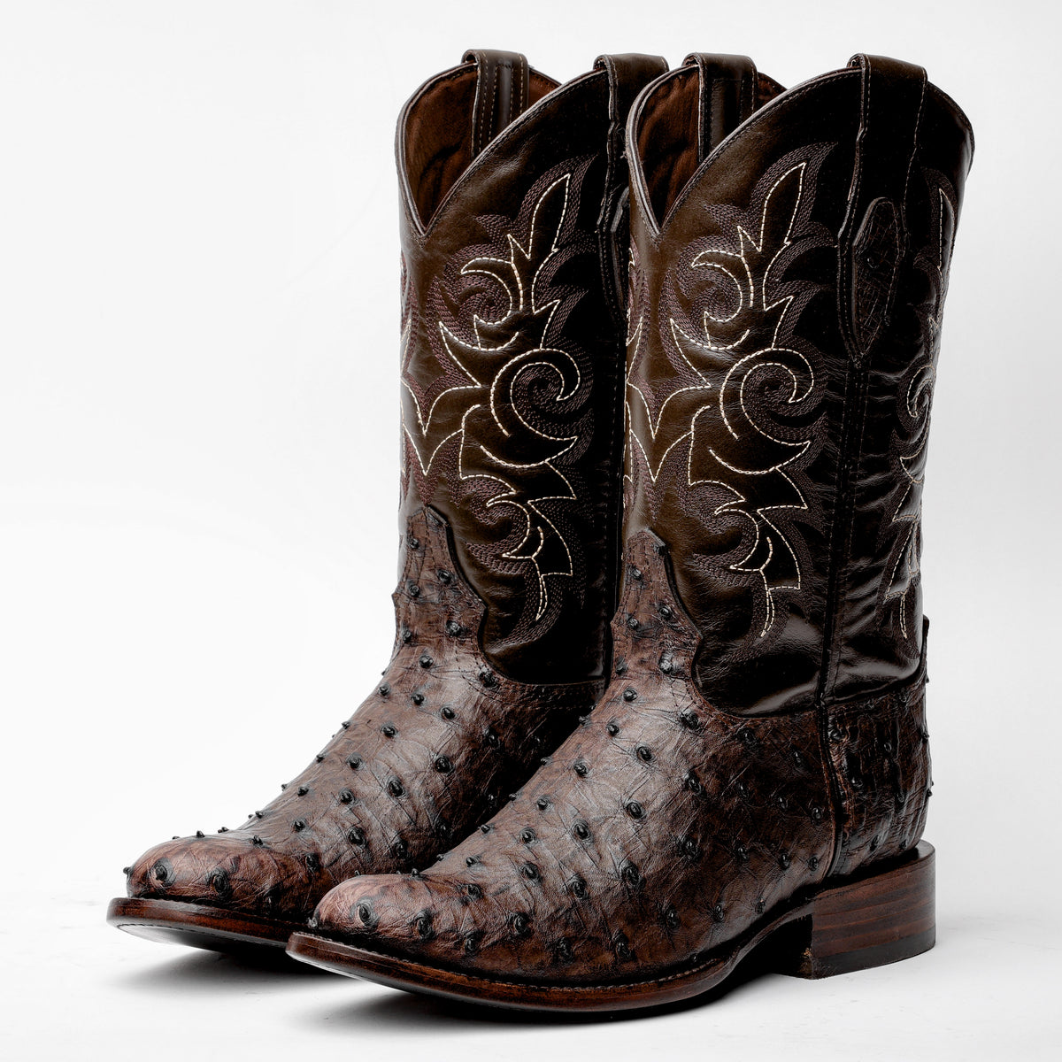 Chocolate Brown Ostrich Leather Boots - Round Toe – Texas Boot Ranch