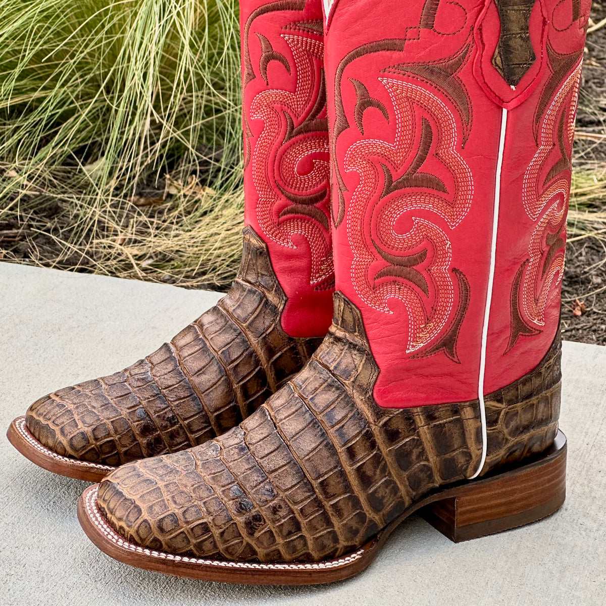 Men’s Honey American Gator Belly Leather Boots With Red Shaft – Texas ...