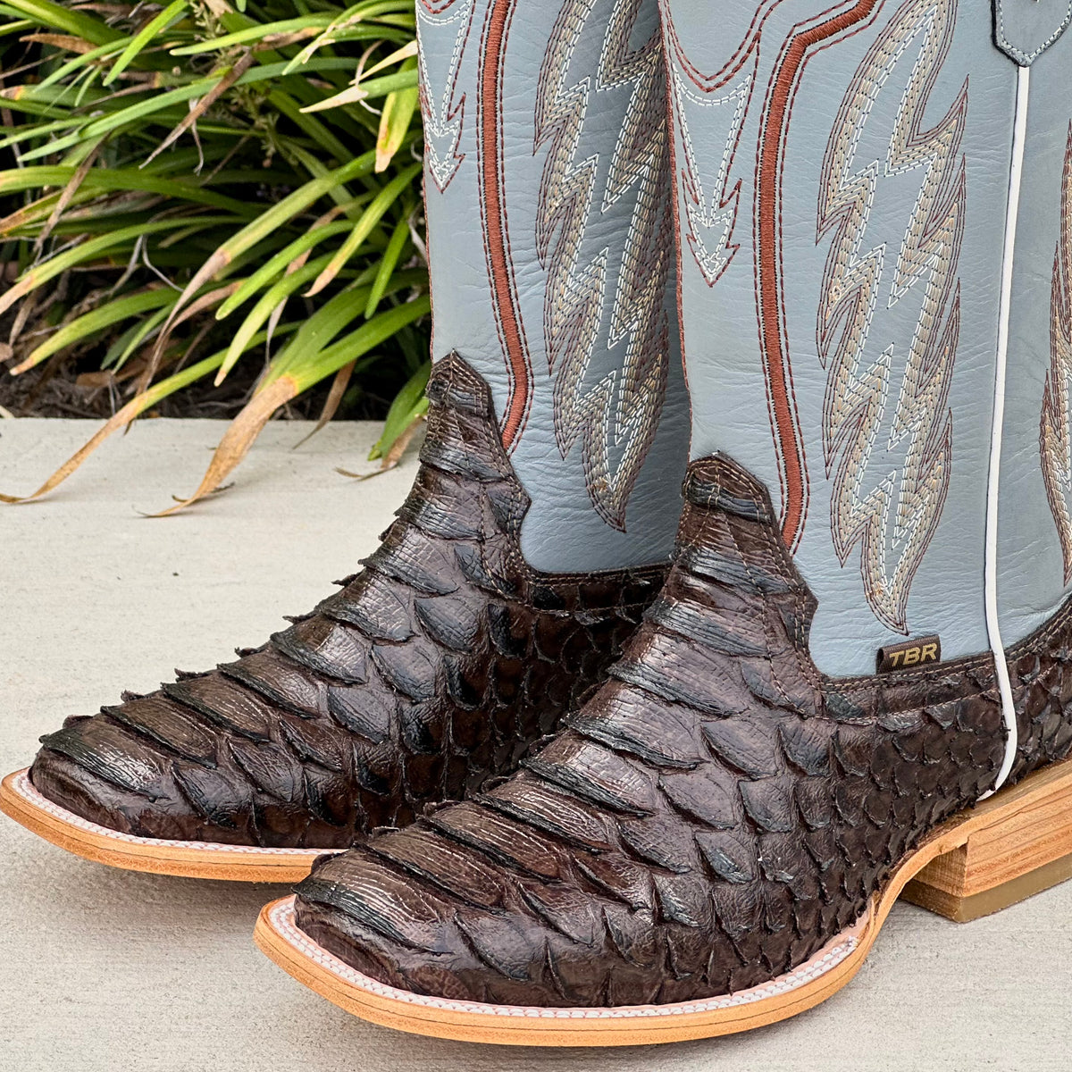 Mens Brown Python Leather Boots With Gray Shaft – Texas Boot Ranch