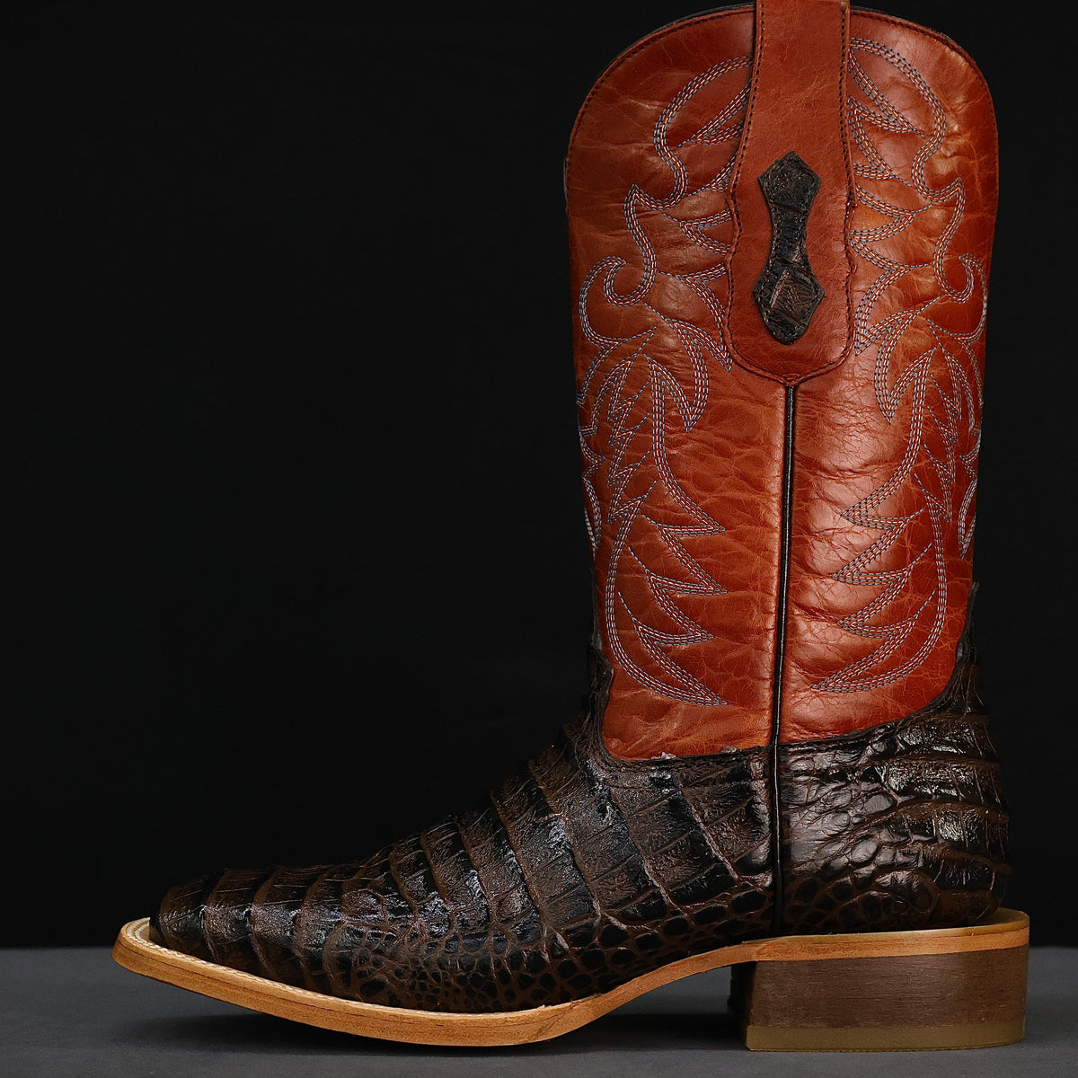 Chocolate Brown American Gator Belly Leather Boots — Square Toe – Texas ...