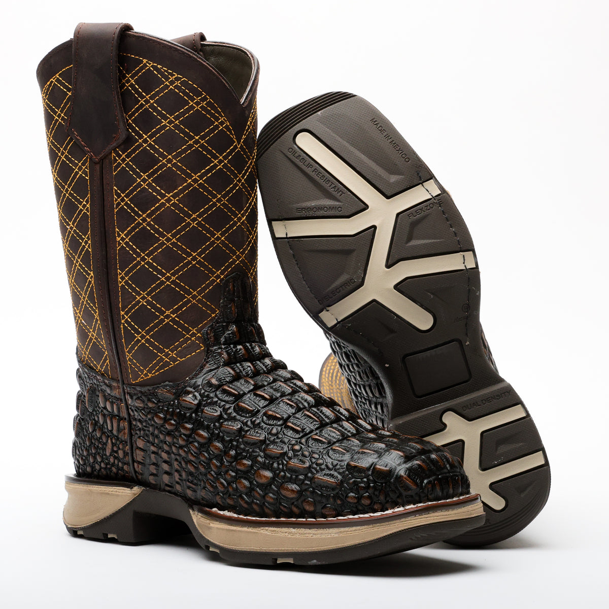 Rustic Brown Caiman Hornback Leather Boots With 3D Lightweight Sole ...