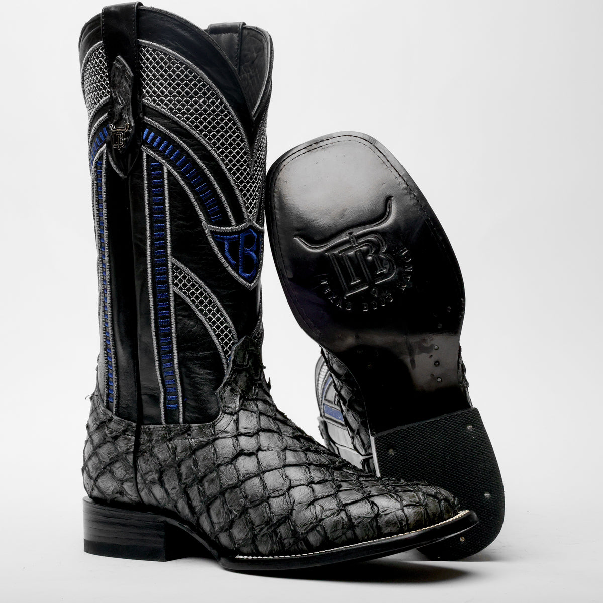 Grey Mini Pirarucu Leather Boots - Square Toe – Texas Boot Ranch