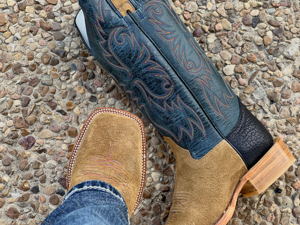 Men’s Honey Rough-Out Boots With Navy Blue Shaft – Texas Boot Ranch