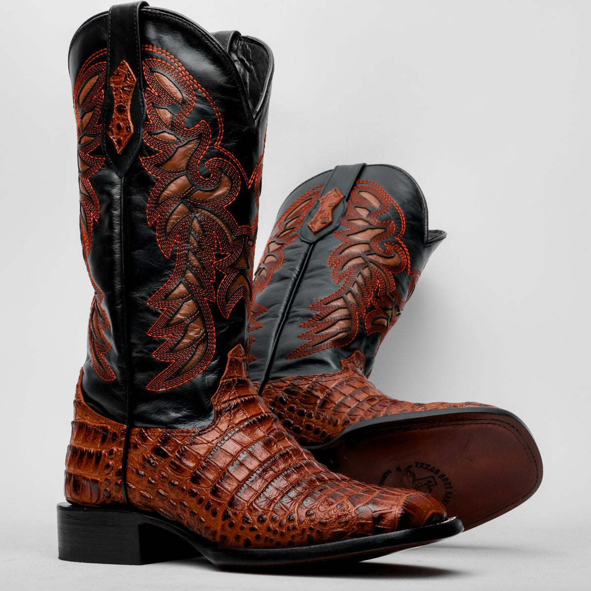Cognac Caiman Belly Leather Boots - Square Toe – Texas Boot Ranch
