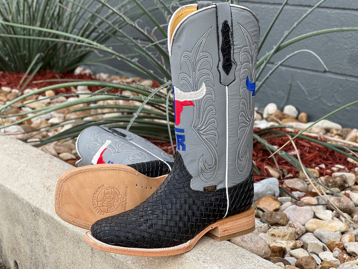 Men’s Black Basket Weave Leather Boots With Grey Shaft – Texas Boot Ranch