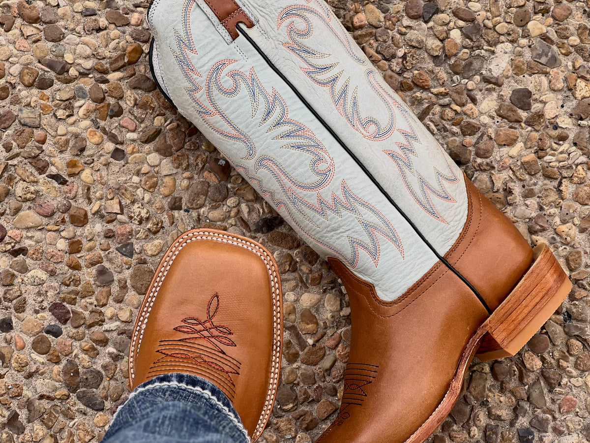 Men’s Honey Leather Boots With White Shaft – Texas Boot Ranch