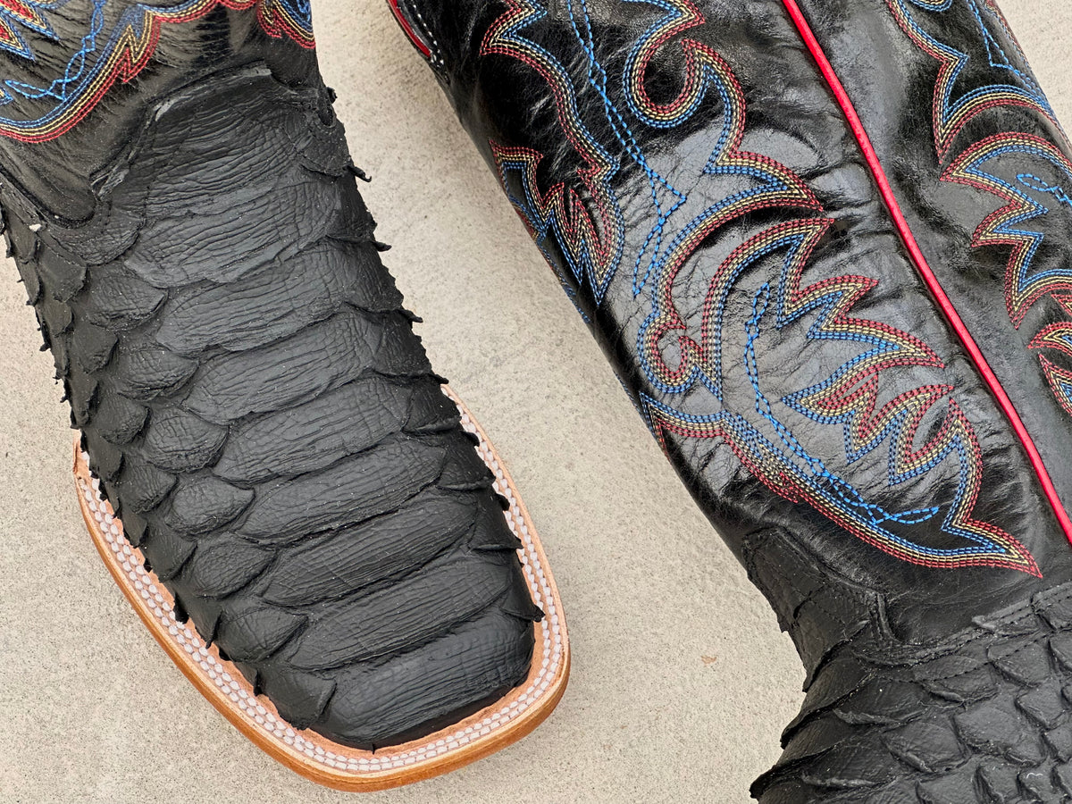 Mens Black Matte Python Leather Boots With Black Shaft – Texas Boot Ranch