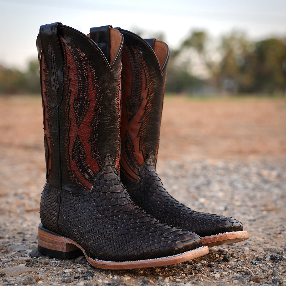Rustic Brown Genuine Python Boots - Square Toe – Texas Boot Ranch