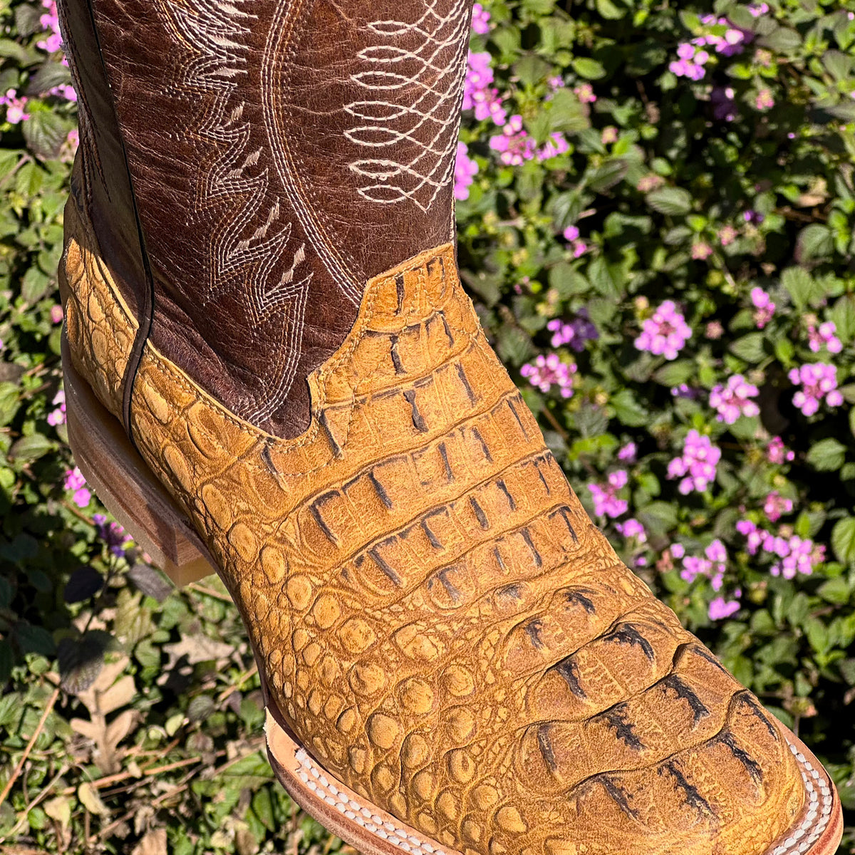 Men’s Honey Crocodile Leather Boots With Blue Shaft – Texas Boot Ranch