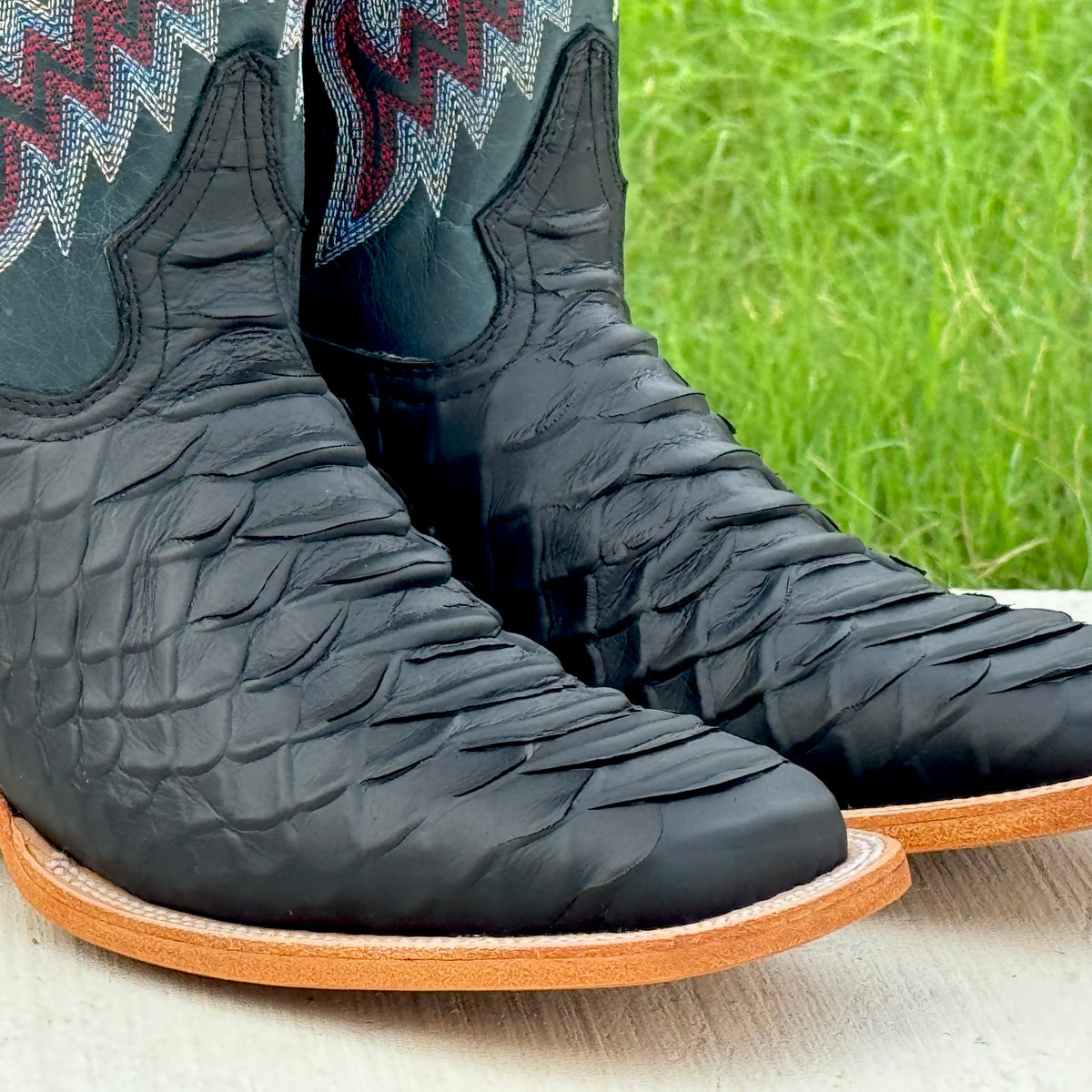 Mens Black Matte Python Leather Boots With Blue Shaft – Texas Boot Ranch