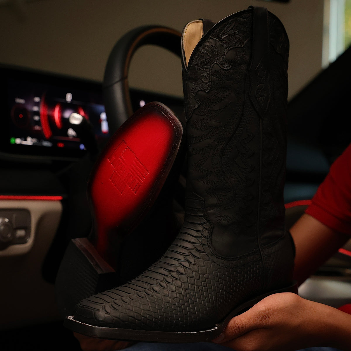 Matte Black Python Leather Boots - Square Toe – Texas Boot Ranch