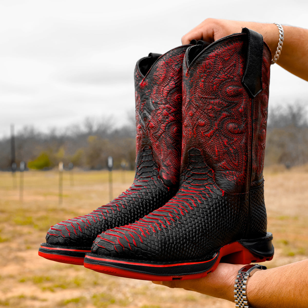 Black Cherry Python Leather Boots - Composite Toe – Texas Boot Ranch