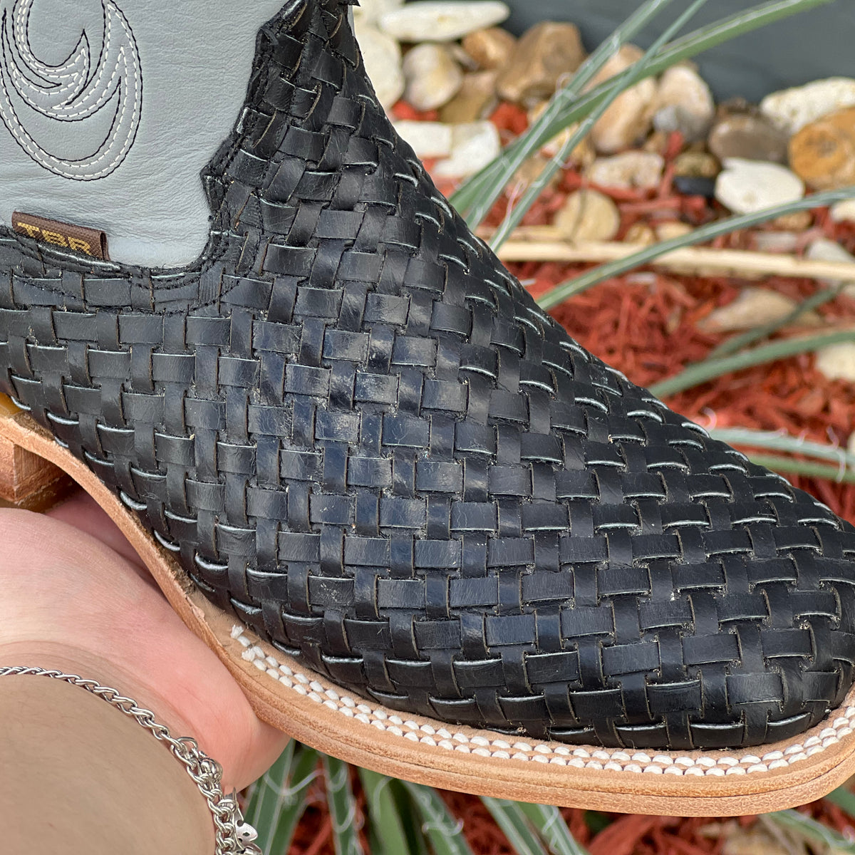 Men’s Black Basket Weave Leather Boots With Grey Shaft – Texas Boot Ranch